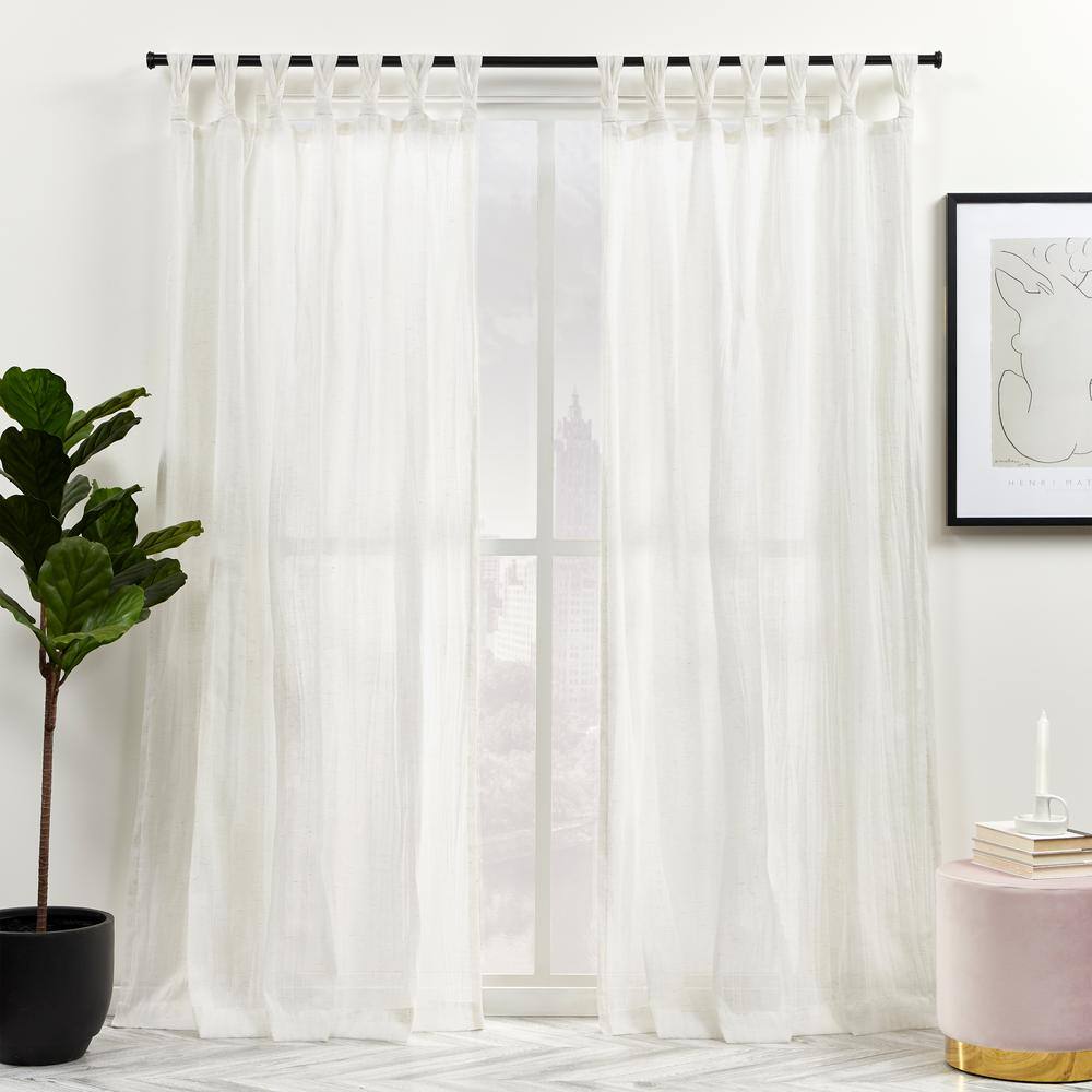 EXCLUSIVE HOME Hazel Linen Textured Light Filtering Braided Tab Top Curtain, 50 in. W x 84 in. L ...