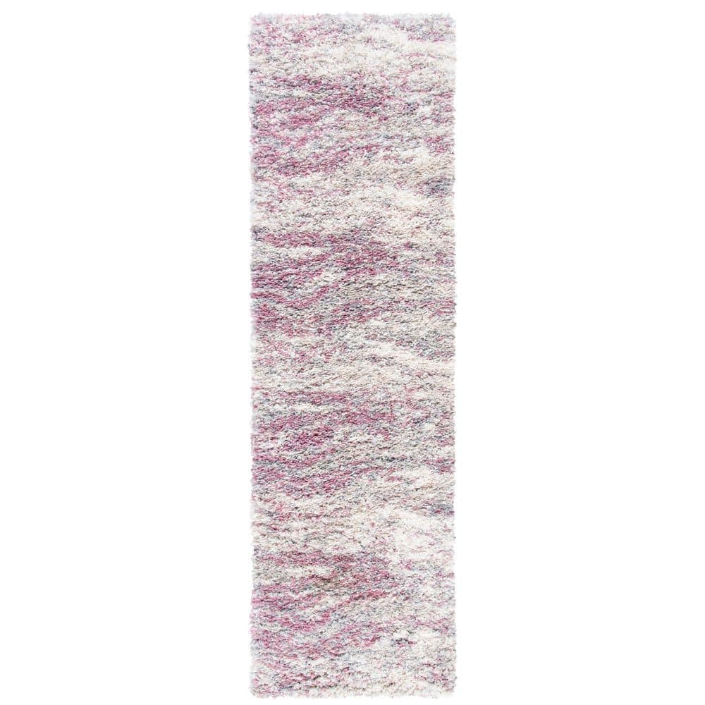 SAFAVIEH Fontana Shag 2 ft. x 8 ft. Pink/Gray Wavy Abstract Runner Rug ...