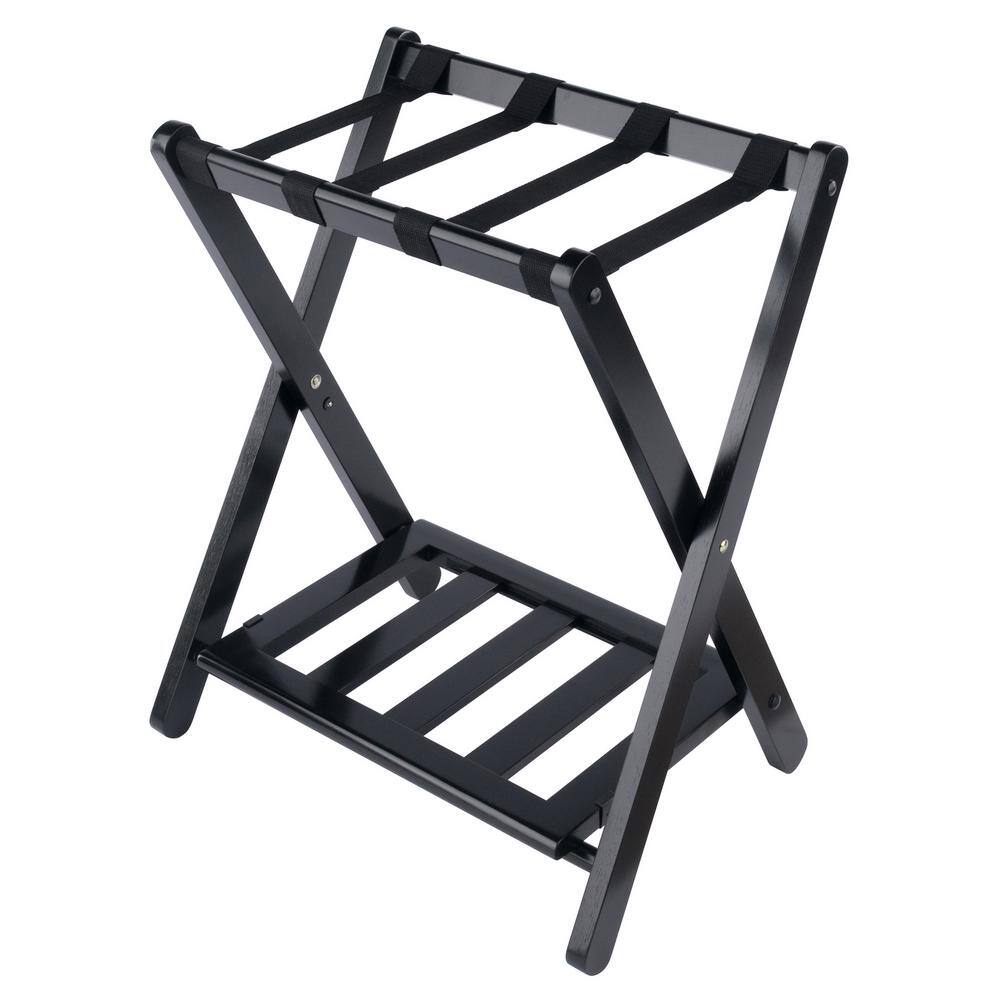 WINSOME WOOD Raya luggage rack with shelf in black finish 29322 - The ...
