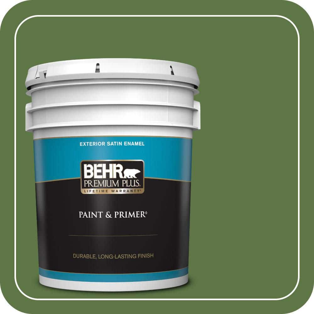 BEHR PREMIUM PLUS 5 gal. #420D-7 Dill Pickle Satin Enamel Exterior ...