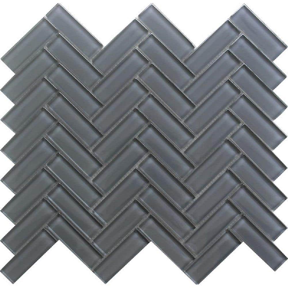 Apollo Tile Dark Gray 4 in. x 5 in. Polished Herringbone Glass Mosaic ...