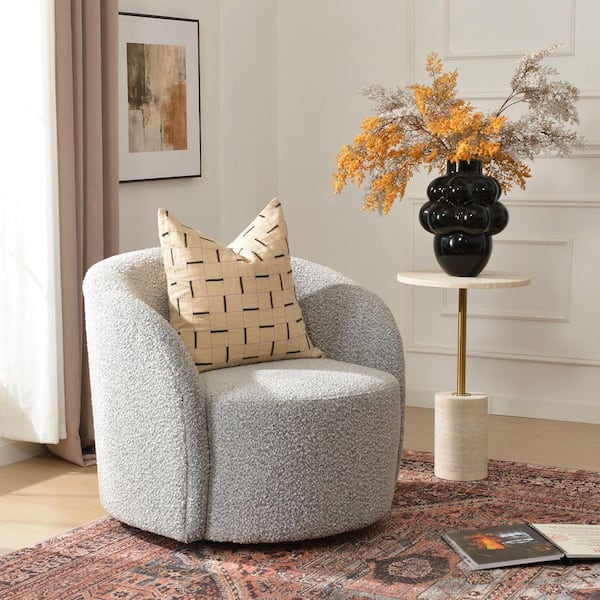KINWELL 34 in. W Gray Boucle Upholstered Arm Chair with Swivel BSC107 ...