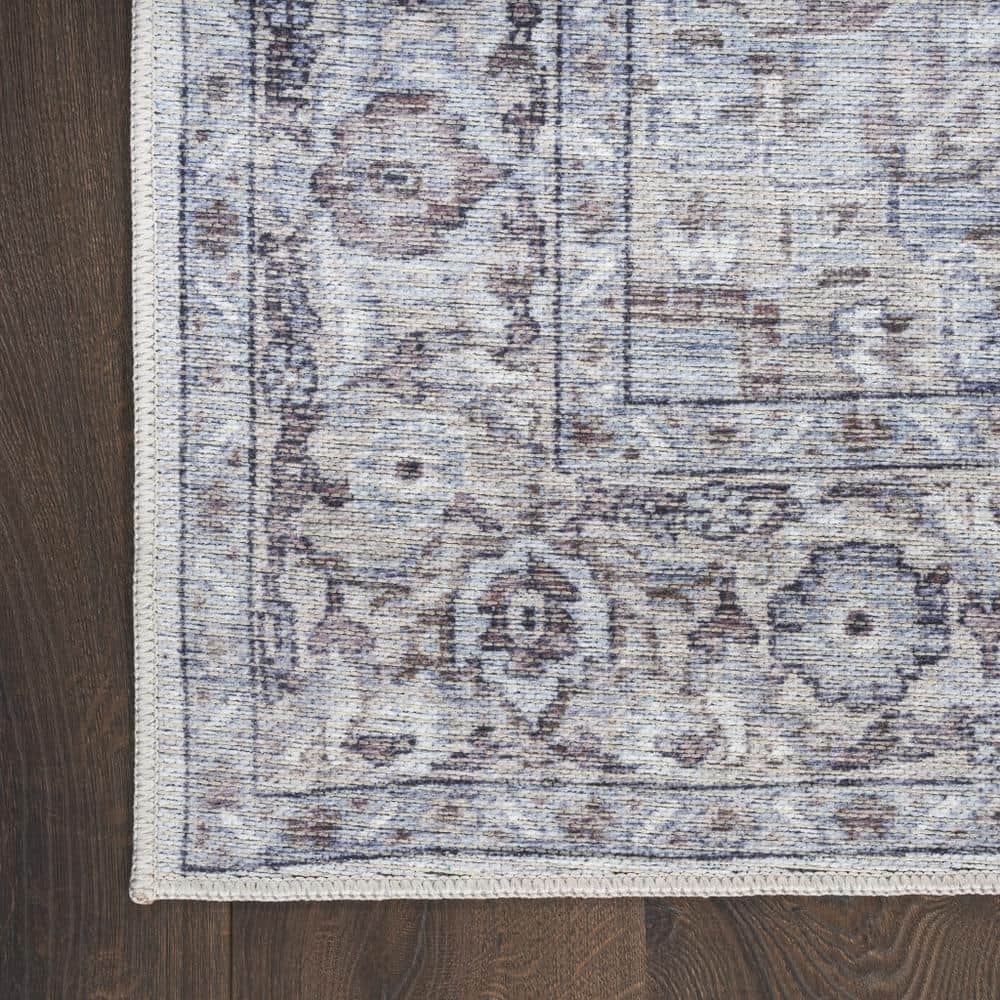 HomeRoots 10 ft. Beige and Ivory Floral Power Loom Distressed Washable ...