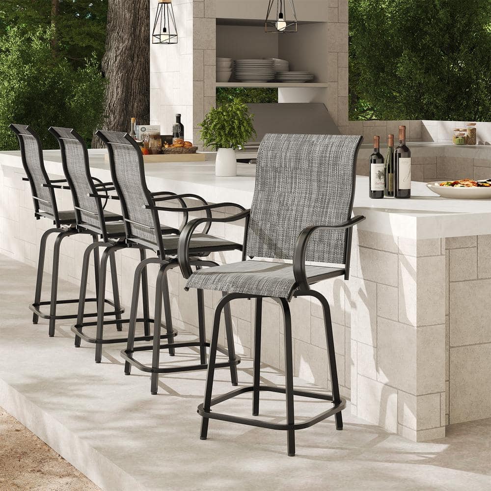 ELPOSUN Swivel Metal Metal Outdoor Bar Stool (4-Pack) HDNBPC0192DGOS-4 ...