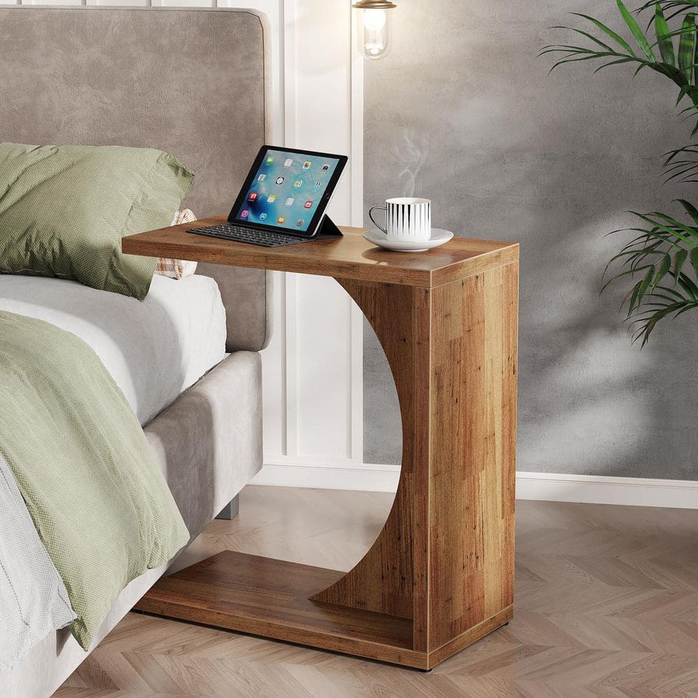BYBLIGHT Kerlin 23.62 in. Mix Brown C-Shaped MDF End Table, Small Sofa ...
