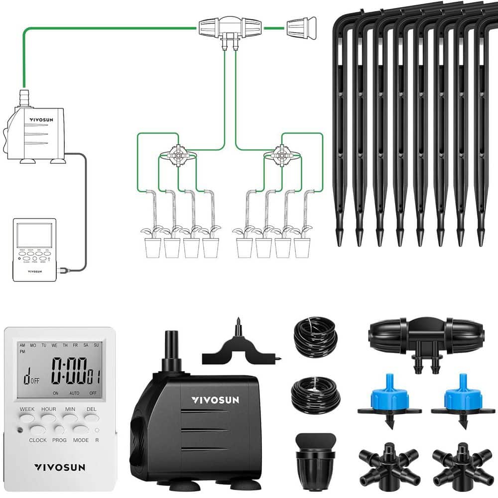 VIVOSUN Automatic 15-Watt Output Drip Irrigation Kit, Includes Pump ...