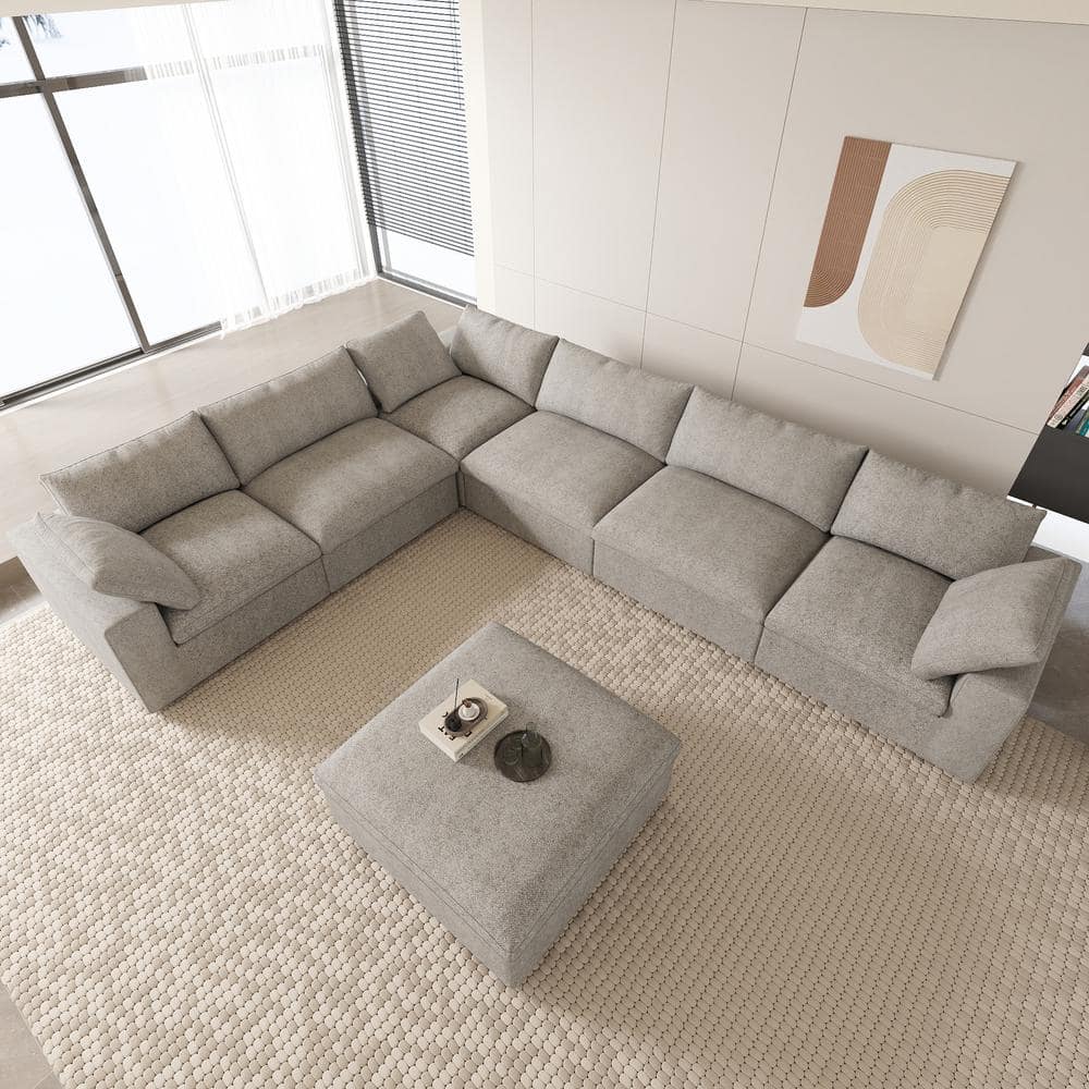 J E Home 149.6 in. Gray Polyester Fabric Manual Reclining Sectional Sofa GD W223S00452 The Home Depot