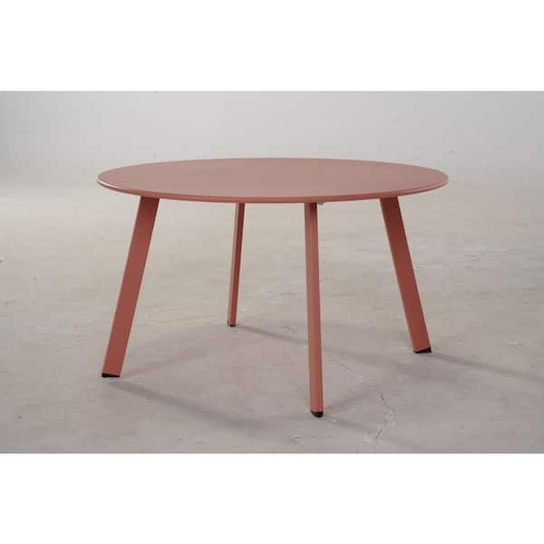 Angel Sar 27 in. Pink Round Metal Outdoor Coffee Table Patio Side Table ...