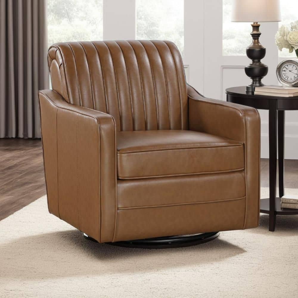 Benjara Vemy Brown Faux Leather Accent chair with Tufted Back BM336016 ...