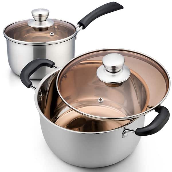 Stainless Steel Stock Pot Set with Glass Lid, 2QT and 4QT Capacity ...