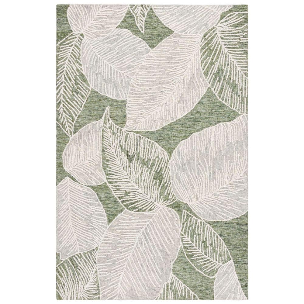 SAFAVIEH Jardin 5 ft. x 8 ft. Green/Ivory High-Low Oversized Leaves ...