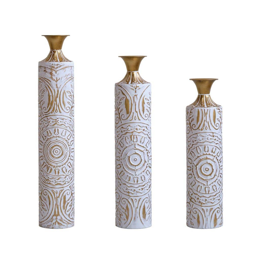 CONGE IMPORT LLC 24in/28. 7in/33. 5in White Metal Decorative Vase, Set ...
