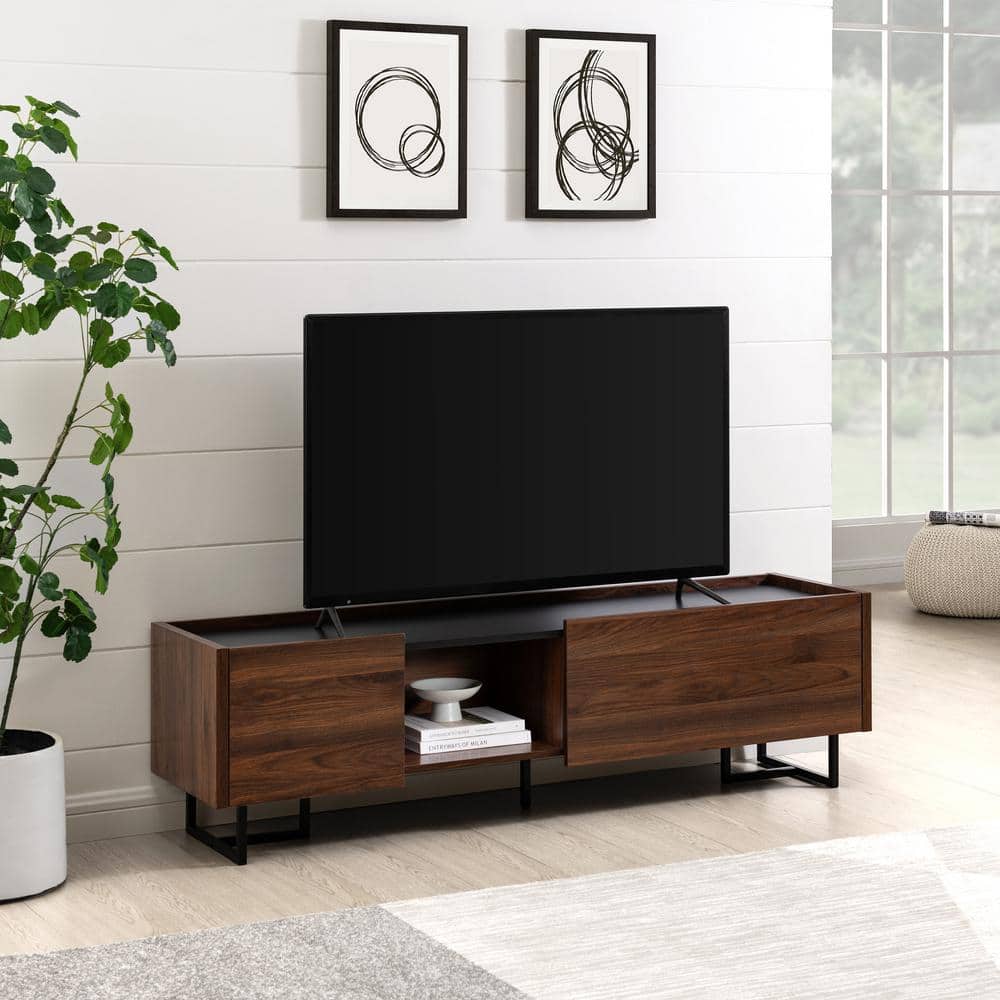 Walker Edison Furniture Company 63 in. Dark Walnut Wood Modern tv Stand ...