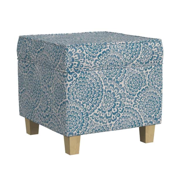 Benjara Pyp Blue and Brown Fabric Square Storage Ottoman BM334435 - The ...