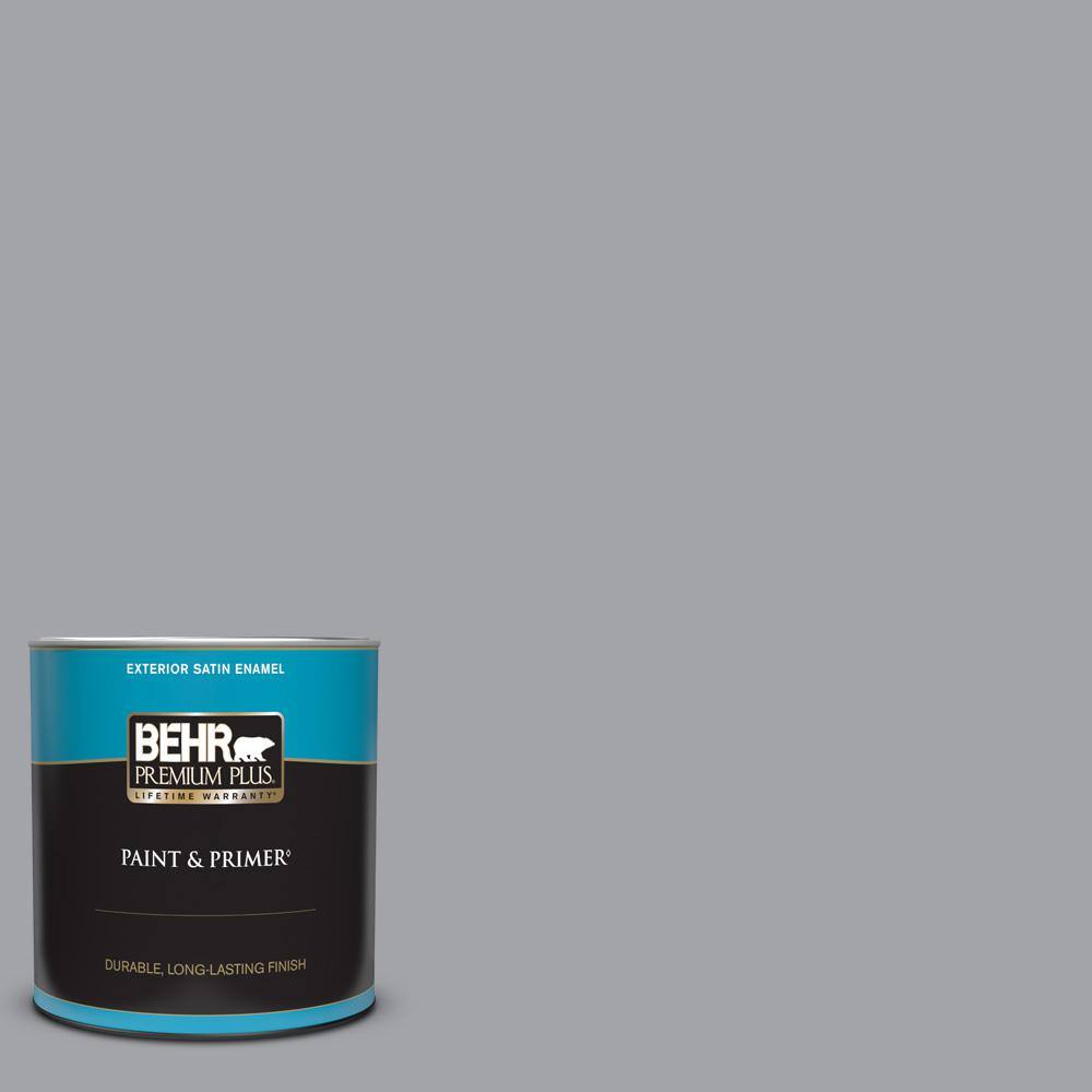 BEHR PREMIUM PLUS 1 qt. #N530-4 Power Gray Satin Enamel Exterior Paint ...