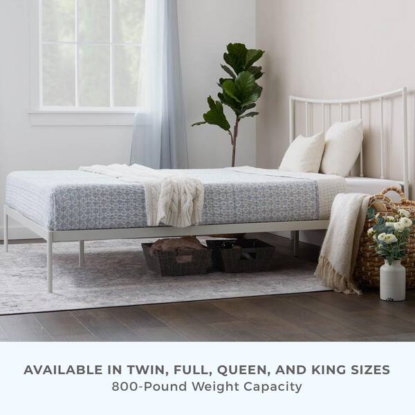 Brookside Gemma White Metal Frame Twin Platform Bed with Scooped Vertical Bar Headboard BSXC0003MBDTTWH