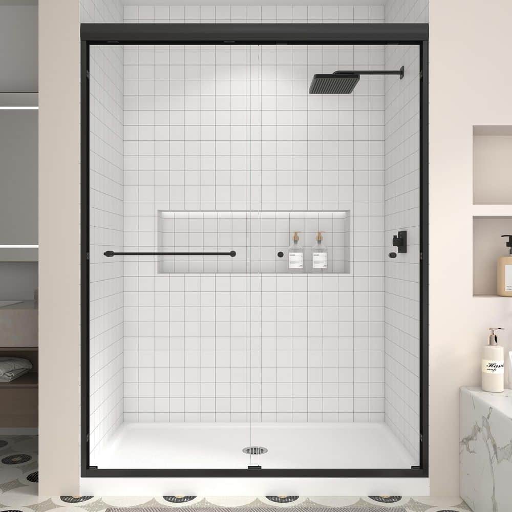 EASYWORC 55 in. to 60 in. W x 70 in. H Sliding Framed Shower Door in ...