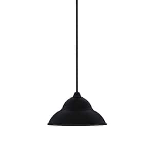 Madison 100-Watt 1-Light Matte Black Shaded Pendant Light with 14 in ...