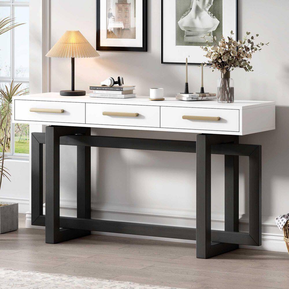 Polibi 57 in. Grey/White Rectangle Wood Console Table Entryway Table ...