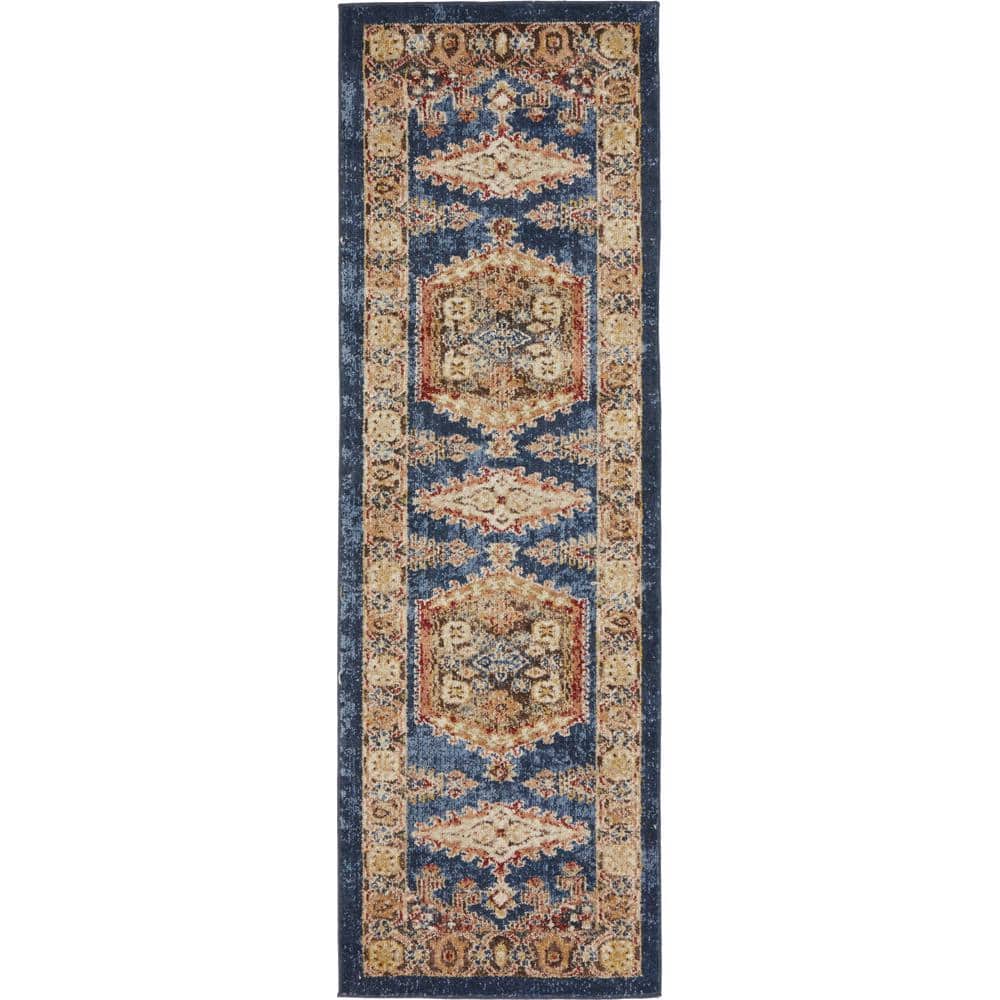 Unique Loom Utopia Larissa Navy Blue 2' 0 x 6' 0 Runner Rug 3135400 ...