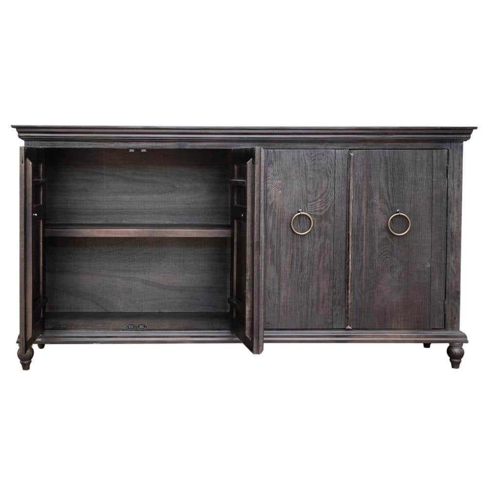 Benjara 17.25 in. Gray Rectangle Wood Console Table with 4 Doors and ...