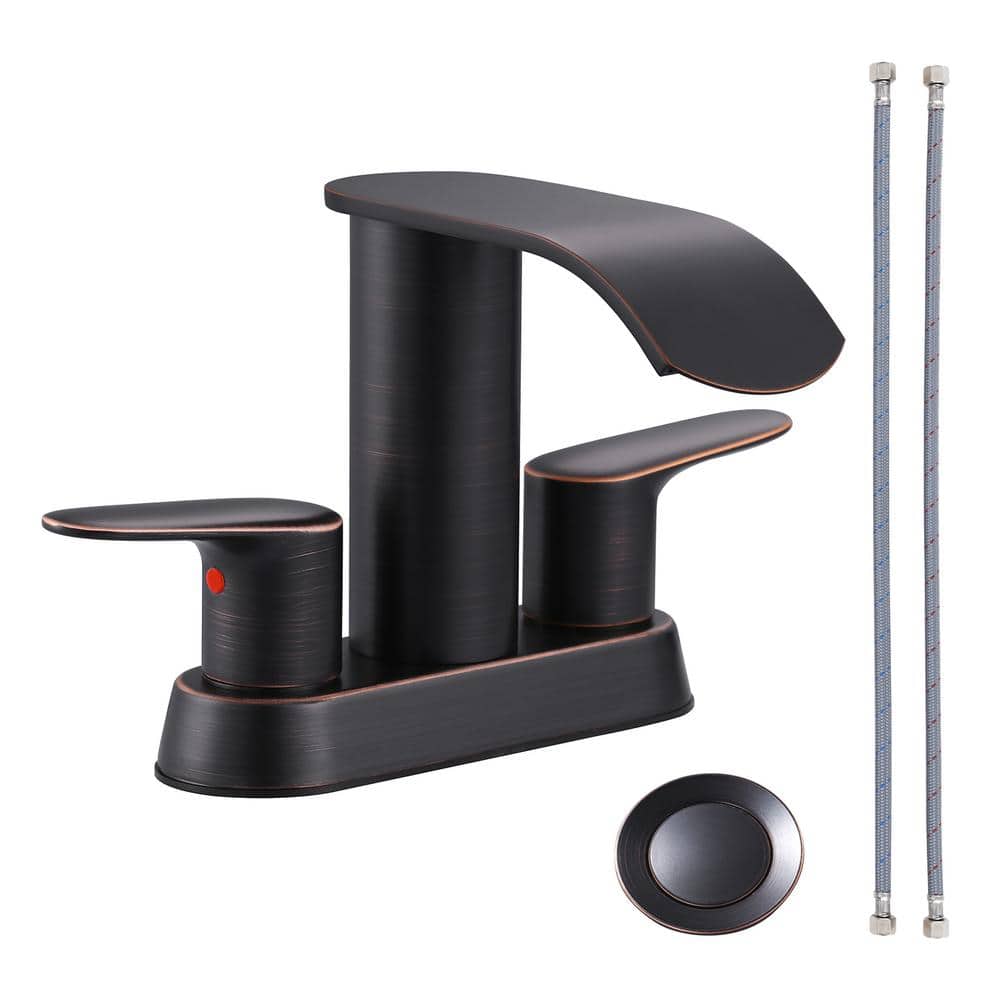 IVIGA 4 in. Centerset Double Handle Waterfall Bathroom Faucet with ...