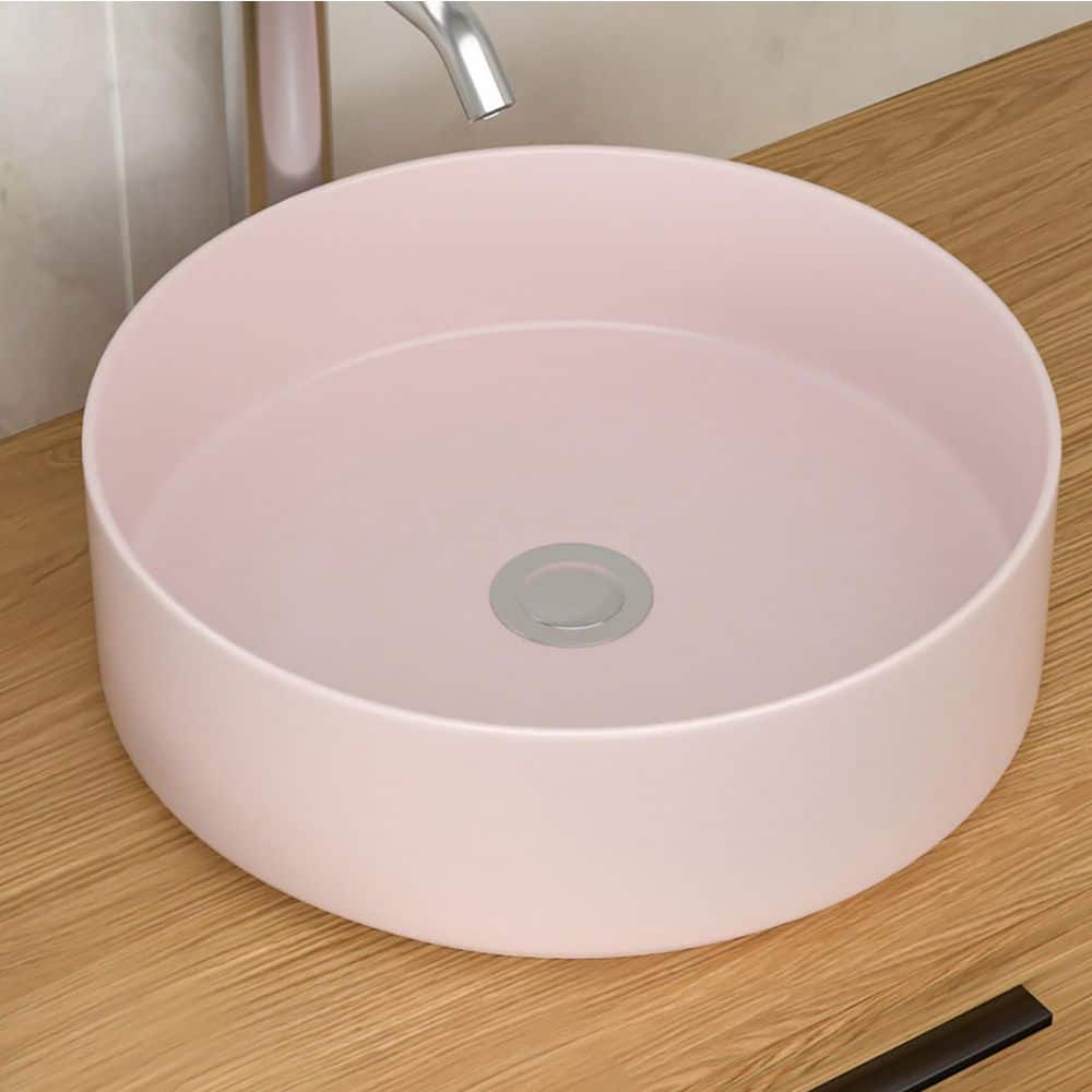 Coporesell 16 in. Vessel Round Bathroom Sink in Pink Ceramic CLLDBS01X ...