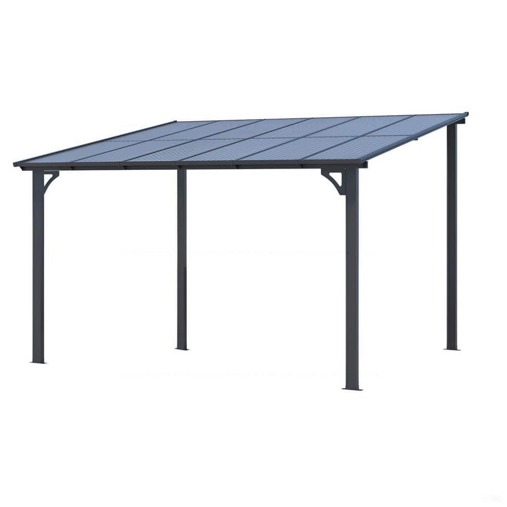 Clihome 12 ft. x 12 ft. Gray Aluminum Sloped Roof Outdoor Hardtop ...