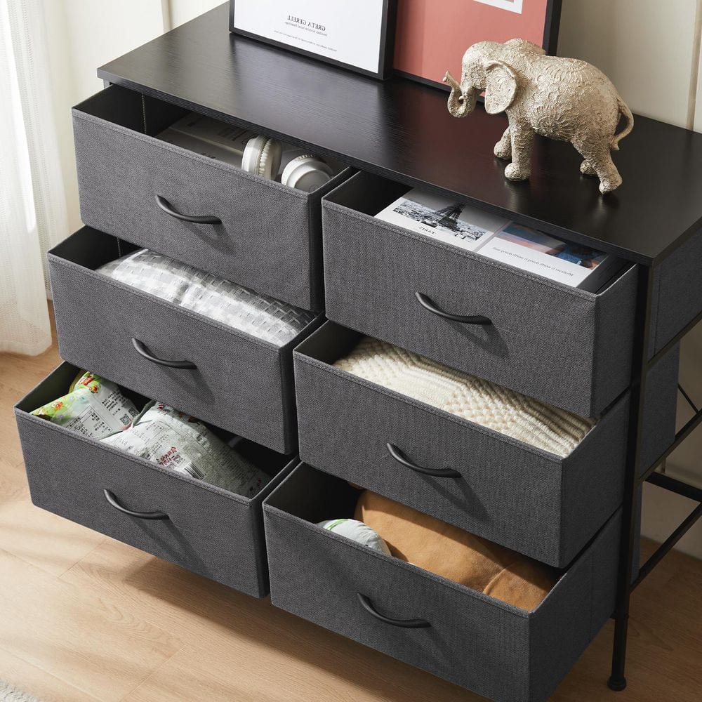 Bestier Gray 6-Drawer 38.2 in. W Fabric Storage Tower Dresser Wooden ...