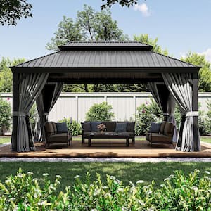 Sizzim 24 ft. x 14 ft. Outdoor Double Roof Hardtop Gazebo with Gutters ...