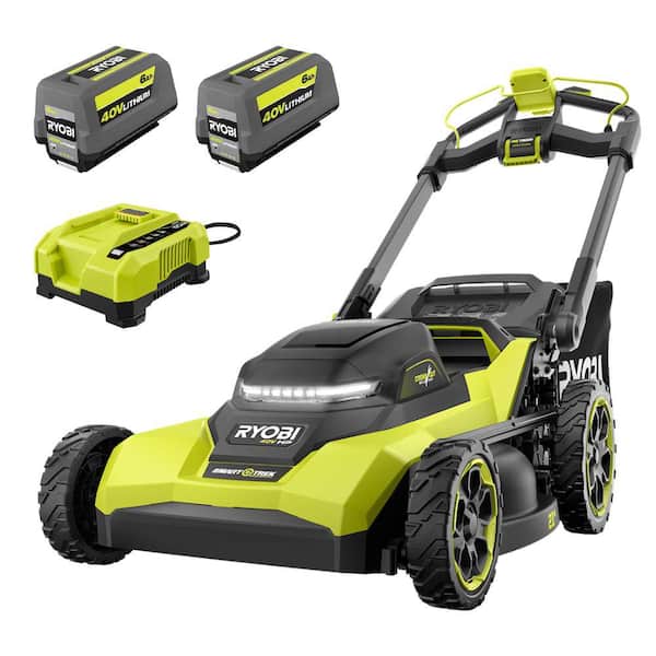 RYOBI 40V HP Brushless 21 in. Cordless Battery Walk Behind Multi-Blade Self-Propelled Mower w ...