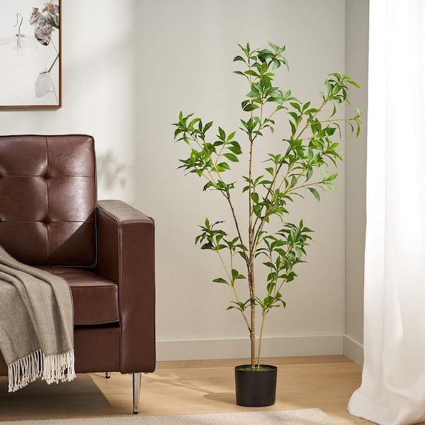 3.93 ft. Artificial Pieris Tree-Realistic Faux Evergreen with Black Pot ...