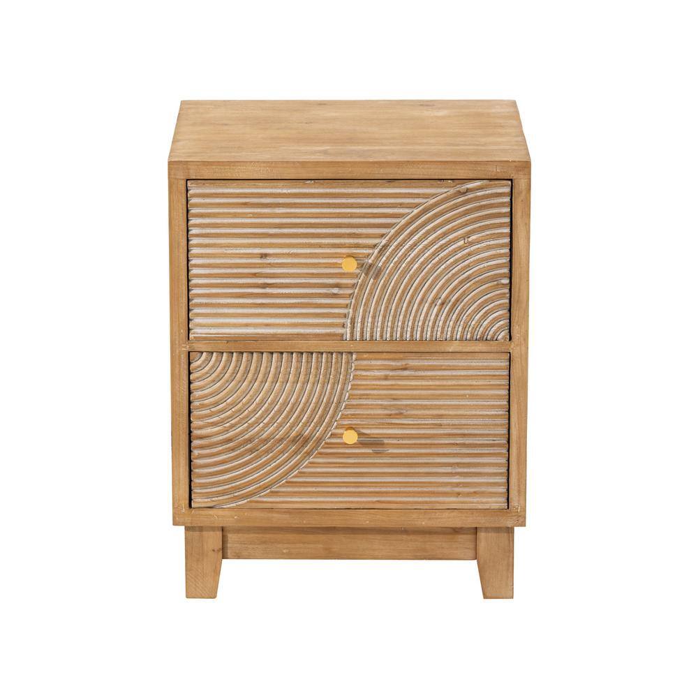 FUIN Farmhouse Brown 2 Drawers Nightstand with Ring Pattern Z03084 ...