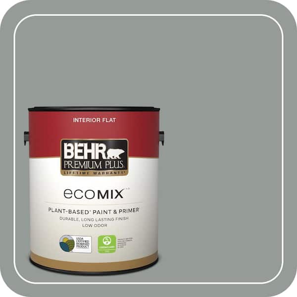 BEHR PREMIUM PLUS 1 gal. #BXC-66 Dusk Blue Flat EcoMix Plant-Based ...