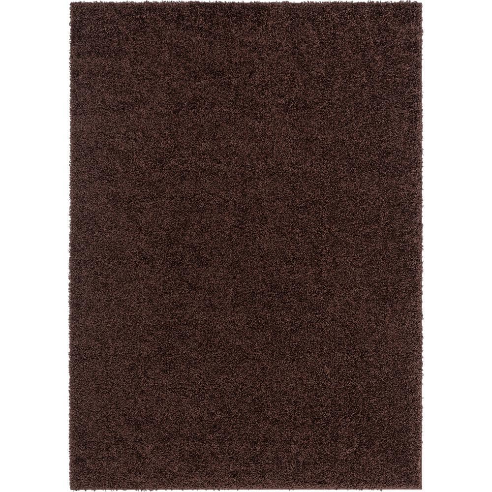 Well Woven Madison Shag Plain Coffee Bean 7 ft. x 10 ft. Modern Solid ...