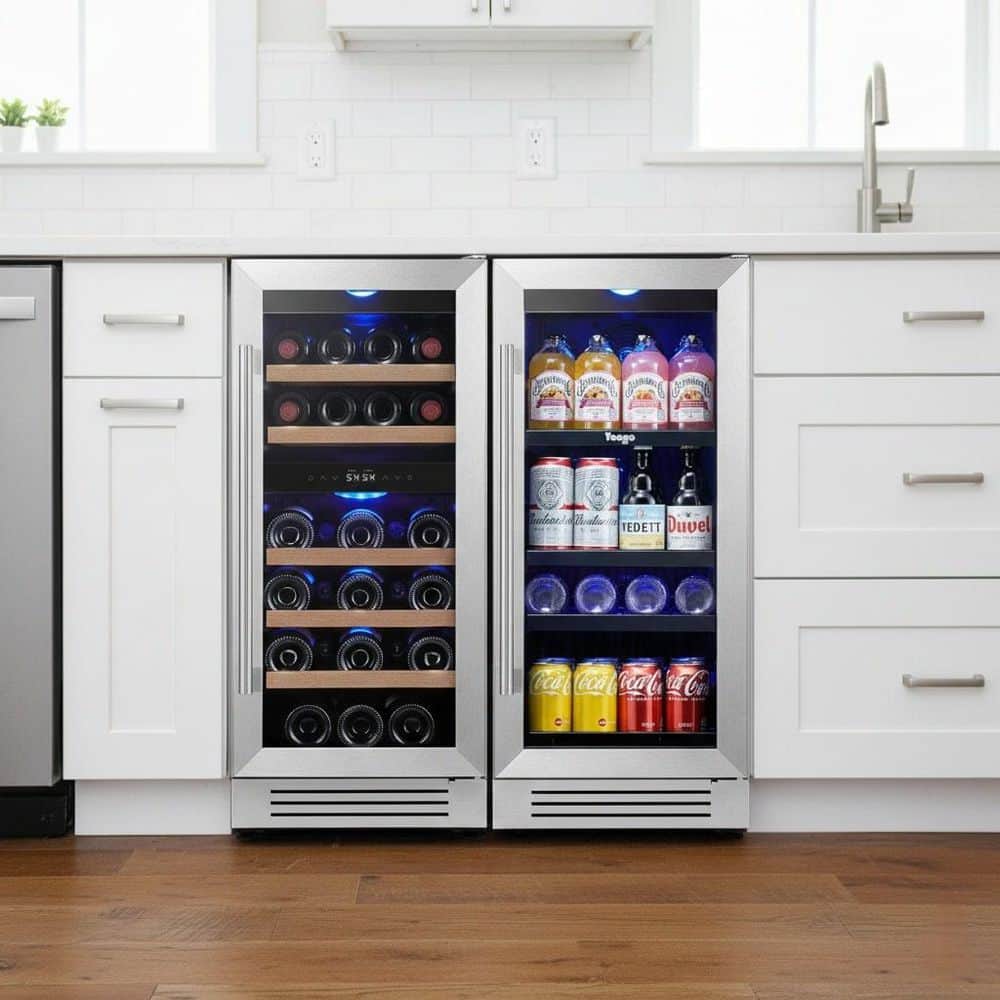 Yeego 30 in. Triple Zone 28-Wine Bottles and 80-Cans Beverage and Wine ...