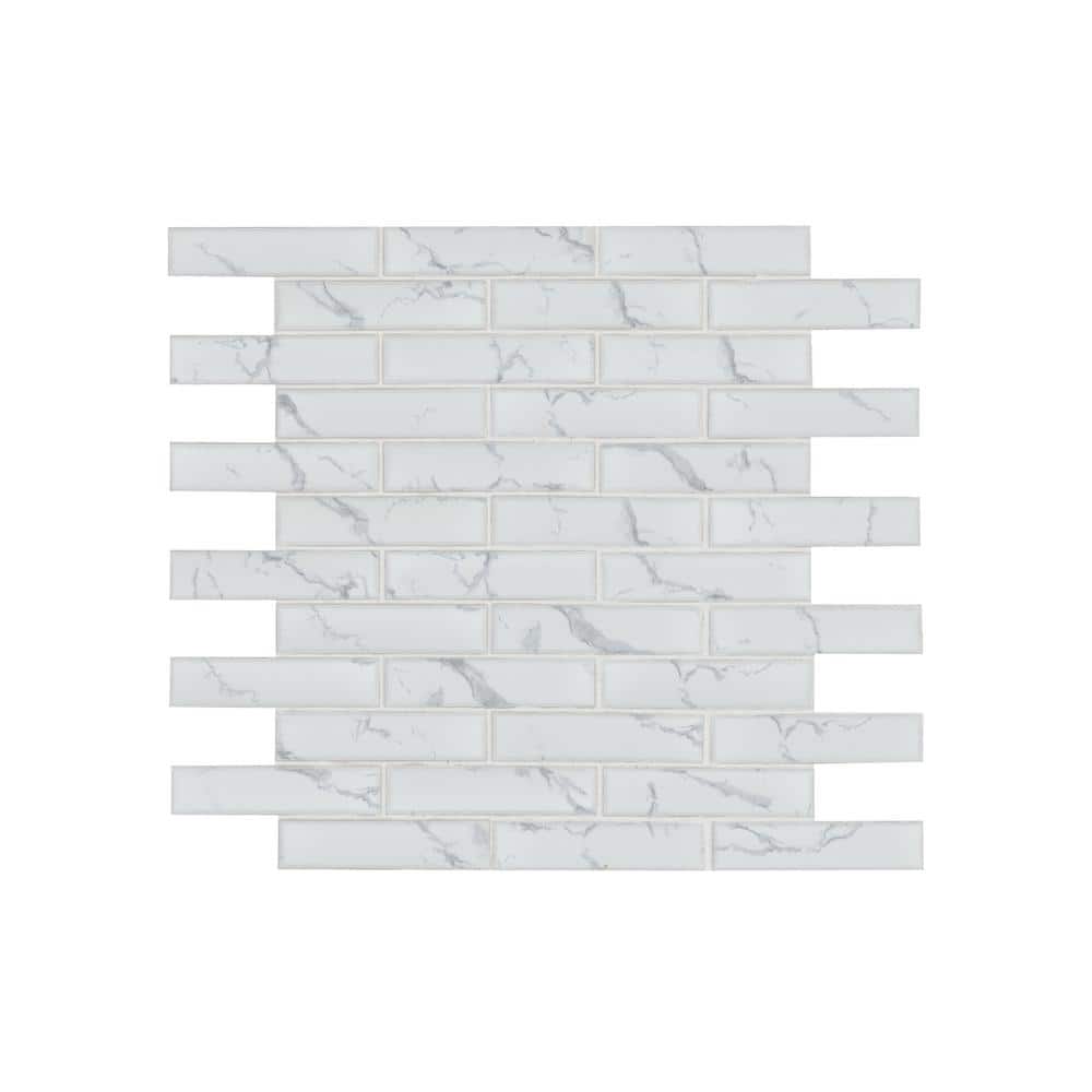 MSI Carrara Subway 12 in. x 12 in. x 0.24 in. Matte Porcelain Mesh ...