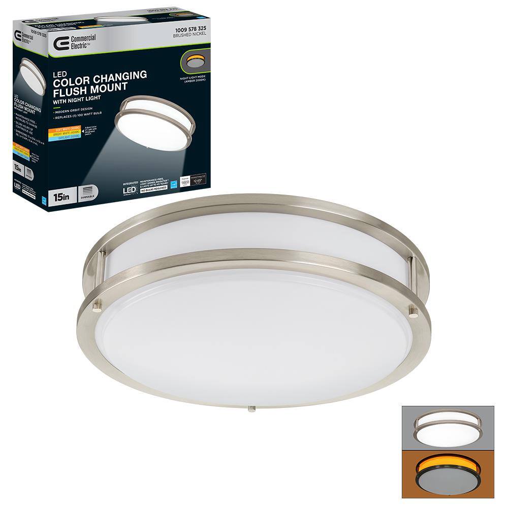 Reviews for Commercial Electric 15 in. Brushed Nickel Orbit LED Flush ...