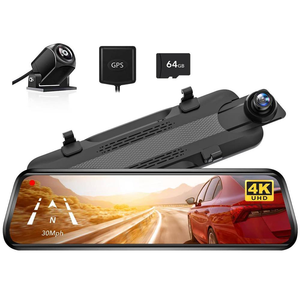 Etokfoks 4K 10 in. Rear View Mirror Camera, Dash Cam Front and Rear for ...