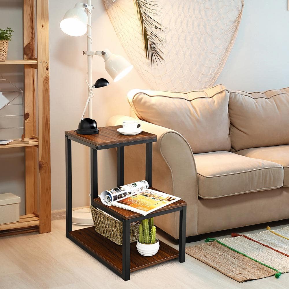 HONEY JOY 24 in. 3-Tier Wood End Table Side Table NightStand with Storage Shelf TOPB000753 - The ...