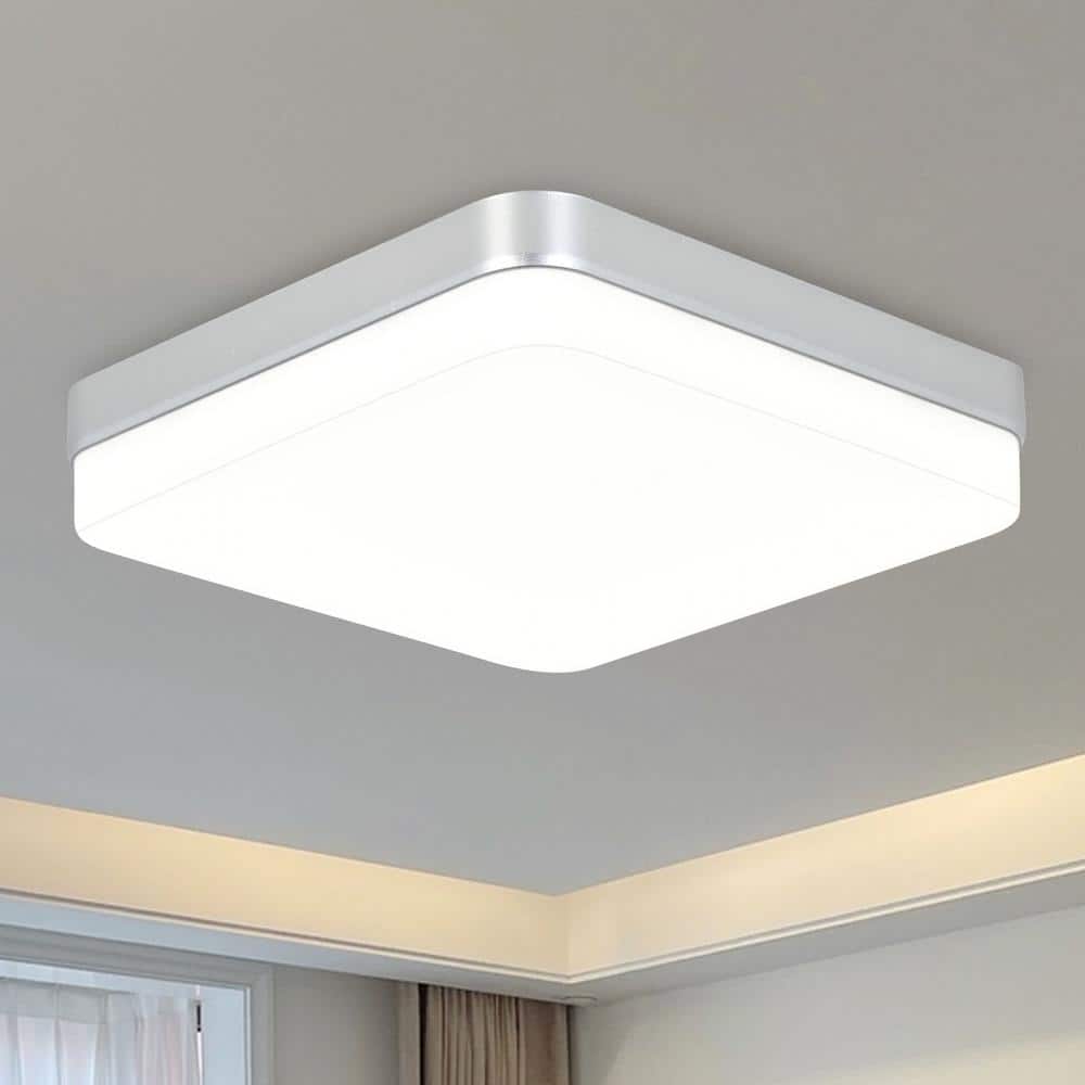 LWYTJO Kulli 9 in. 36-Watt Modern Square Simple Silver Integrated LED ...