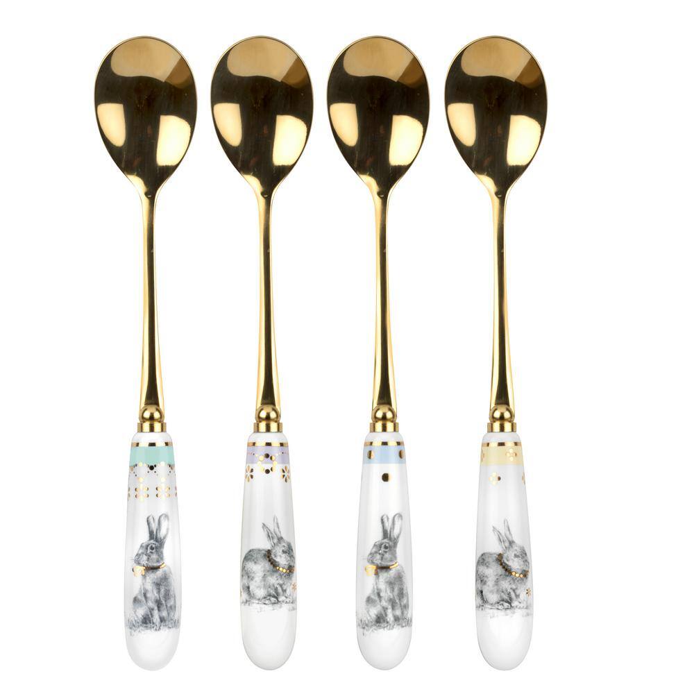 SPODE 4-Piece Meadow Lane Porcelain and Stainless Steel Teaspoon Set ...