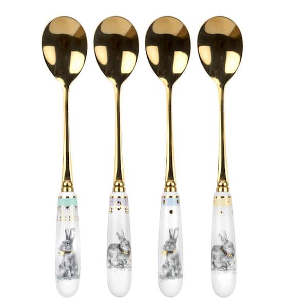 SPODE 4-Piece Meadow Lane Porcelain and Stainless Steel Teaspoon Set ...