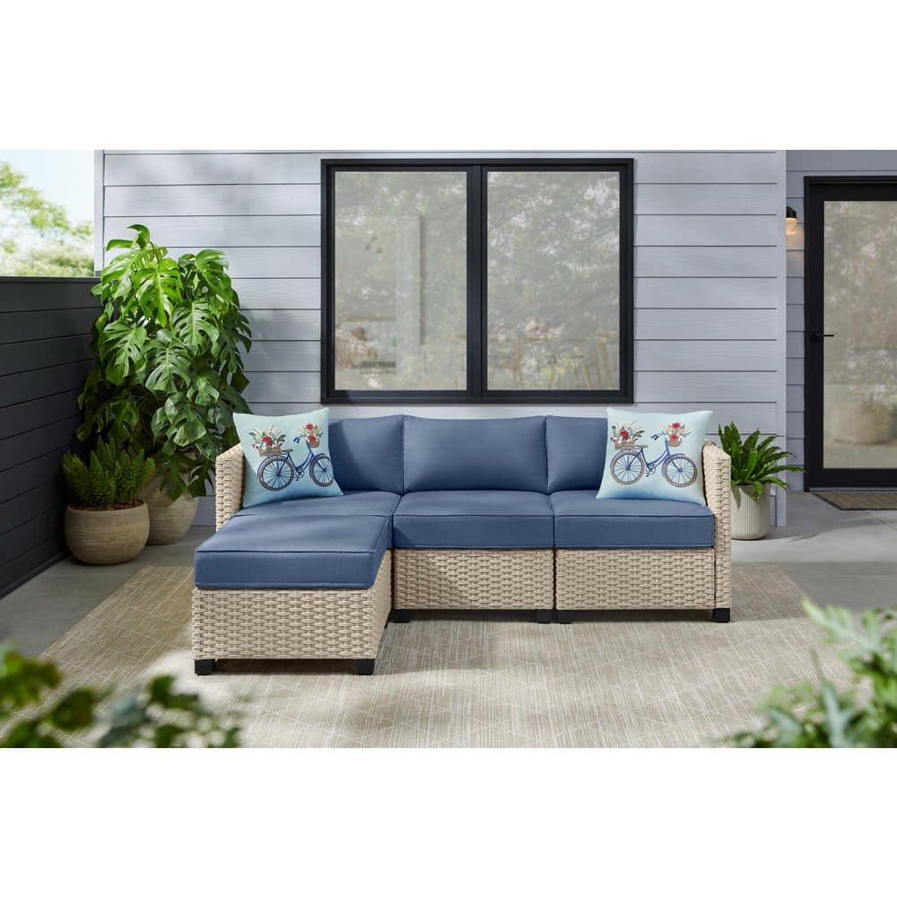 StyleWell Sandpiper Beige Stationary 4-Piece Wicker Patio Sectional ...