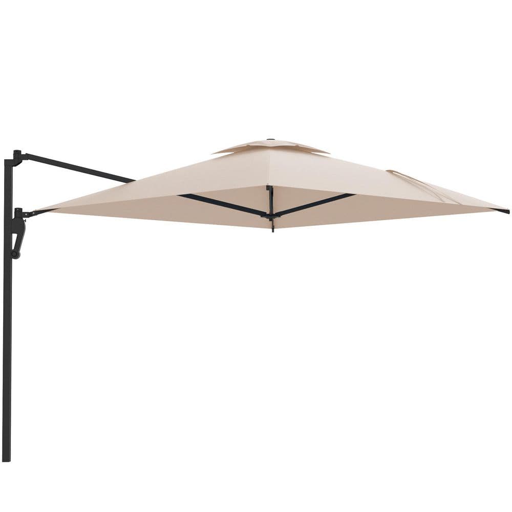 AECOJOY 10 ft. Metal Cantilever Large Wall Mounted Patio Umbrella in Beige 19019TN-HD01 - The ...