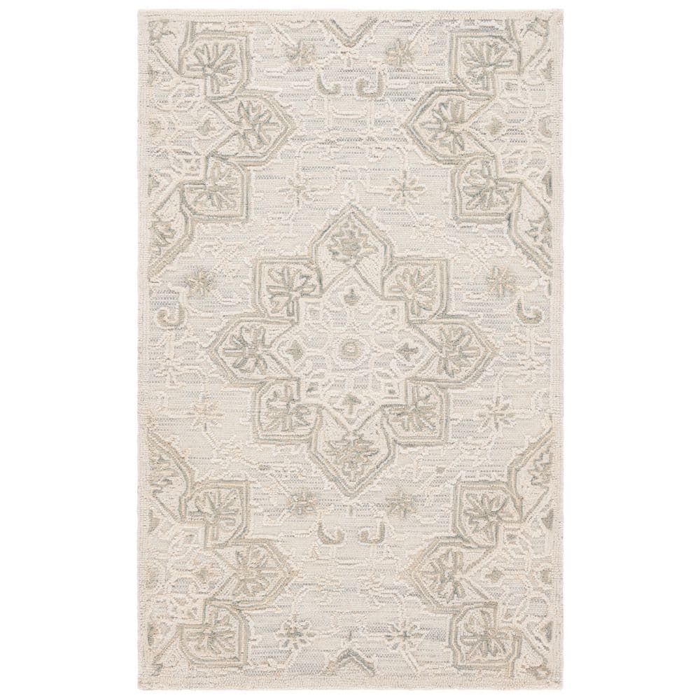SAFAVIEH Trace 3 ft. x 5 ft. Gray/Ivory Ornate High-Low Area Rug ...