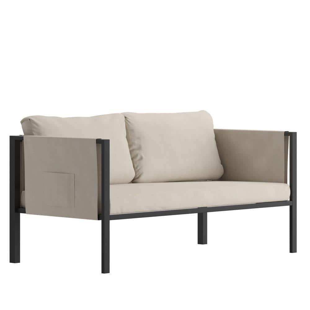 Carnegy Avenue Black Metal Outdoor Loveseat with Cushions CGA-GM-488946 ... Carnegy Avenue Black Metal Outdoor Loveseat with Cushions CGA-GM-488946 ...