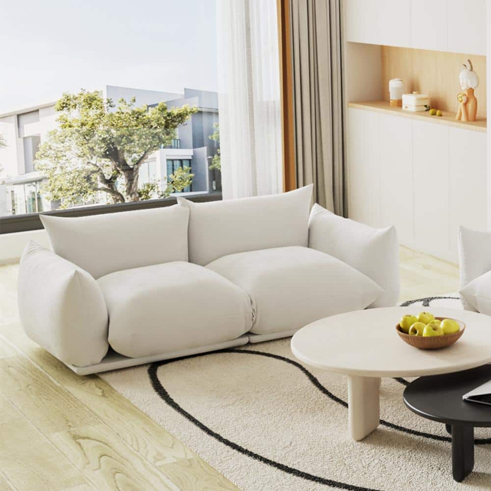 77.16 in. Luxury Wide Bread Square Shape Flared Arm Chenille Top 2 Seats Floor Level Lazy Sofa Couch Beige