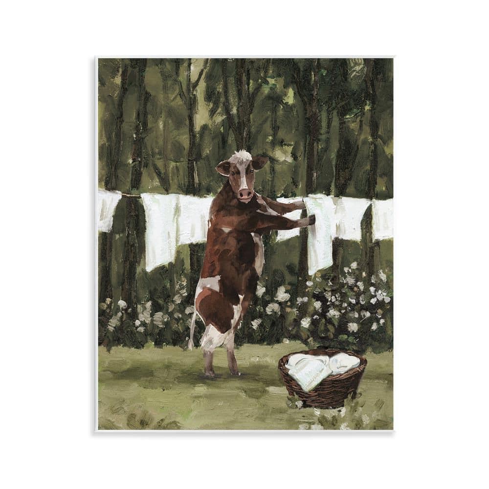 Stupell Industries Brown Cow Doing Laundry by White Ladder Unframed ...