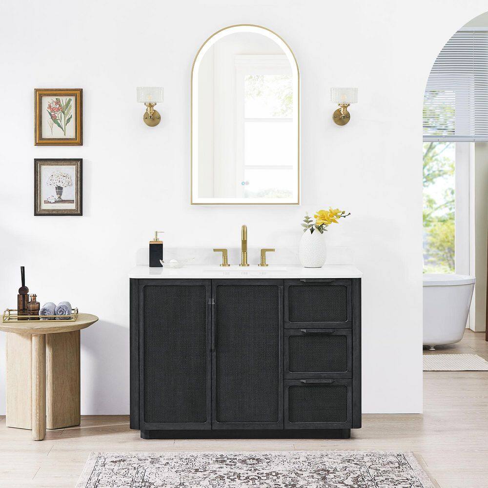 ROSWELL Busan 48 in. W x 22 in. D x 33.9 in. H Single Bath Vanity in Oak Classic Black with ...